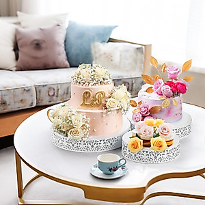 Lyellfe Set of 3 White Cake Stand, Metal Dessert Display Set, Decorative Cupcake Stand for Baby Shower, Birthday Party, Wedding, Afternoon Tea, Festival