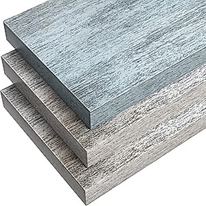 Sorbus Floating Shelf Set - Rustic Engineered Wood Coastal Beach Style Hanging Rectangle Wall Shelves for Home Décor, Trophy Display, Photo Frames, etc.(Blue/White, 3 Pack)