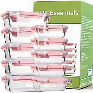 Glass Food Storage Containers 10 Packs - Eco Friendly Borosilicate Glass with BPA Free Locking Lids, Microwave Safe Prep Contaniers Set for Meal | Leakproof & Airtight Lunch Box for Kitchen (Pink)
