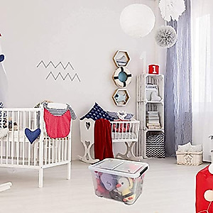 Waikhomes Set of 4 Large Plastic Storage Box with Lid, 30 L Latching Storage Box Bin, Clear