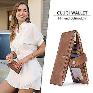 CLUCI Women's Wallet Leather Slim Wallet for Women RFID Blocking with Multi Credit Card Holder Zipper Pocket