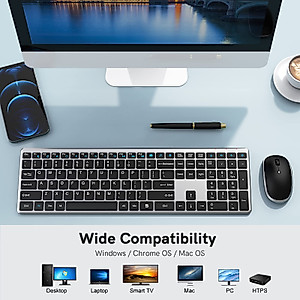 Trueque Wireless Keyboard and Mouse, Ultra Slim Silent Keyboard with Responsive & Low Profile Keys, Tilt Angle, Sleep Mode, 2.4GHz USB Cordless Mouse Combo for Computer, PC, Chromebook (Mac-Gray)