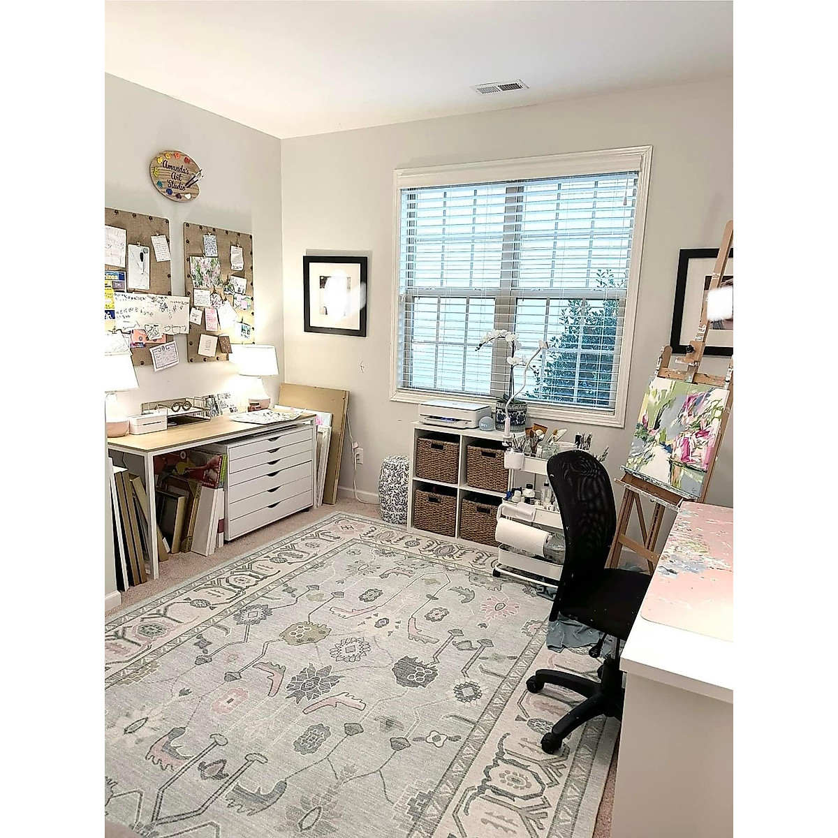 Cream Blue Oushak Rug, Modern Rugs, Vintage, Turkish, Eclectic, Floral, Pastel, Washable, Small Throw, Accent Area Rug for Living Room, Bedroom, Kitchen, Bathroom, 2'5"x4'9