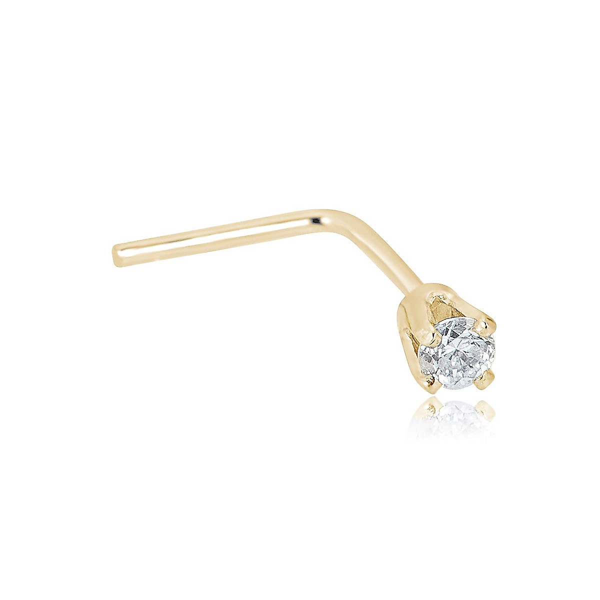 AVORA 14K Yellow Gold 0.025 CT (1.8mm) Genuine Diamond L-Shape Nose Ring Body Jewelry (22 Gauge)