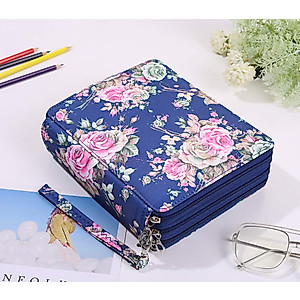 Shulaner 120 Slots Colored Pencil Case with Zipper Closure Large Capacity Blue Rose Oxford Pen Organizer Flower Pencil Holder