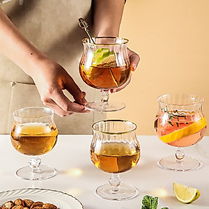 MSUIINT 2 Pcs Footed Ice Cream Cups, 7 Oz Small Cute Clear Glass Dessert Bowls/cups for Dessert, Sundae, Ice Cream, Fruit, Salad, Snack, Cocktail, Condiment, Trifle and Holiday Party, Clear Gold