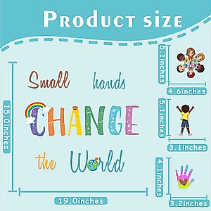 HATARU Colorful Inspirational Saying Wall Decals,Motivational Quotes Wall Stickers,Small Hands Wall Decals Nursery Decor,Change The World Handprints Wall Decals for Kids Room Classroom Decor
