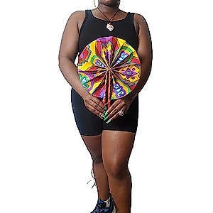 African Fabric Folding Fan: Church, Ankara, Multicolor, kente, Leather, Wedding, Sports, and Pouch Included