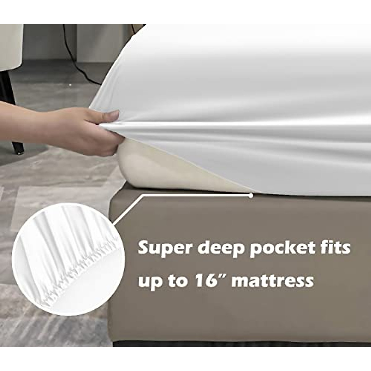 MCO Bedding Twin Bed Sheets Set - 100% Bamboo Sheets - Cooling Breathable Bedding Set with 16" Deep Pocket (3 Pieces, Twin, Warm White)