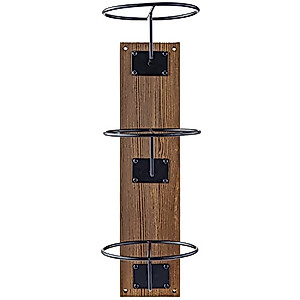 MyGift Wall Mounted Hat Rack, Rustic Dark Brown Wood and Black Metal Wire Vertical Cap and Wig Form Storage Hooks