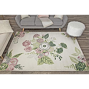 Rugs America Hanna VA40A Rose Garden Cream Floral Transitional Area Rug, 5'x7'