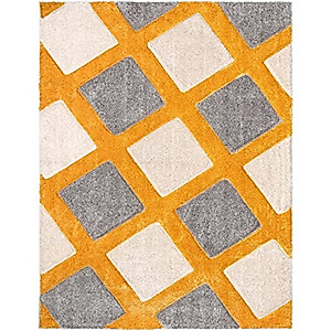 Well Woven Parker Yellow Geometric Boxes Thick Soft Plush 3D Textured Shag Area Rug 4x6 (3'11" x 5'3")