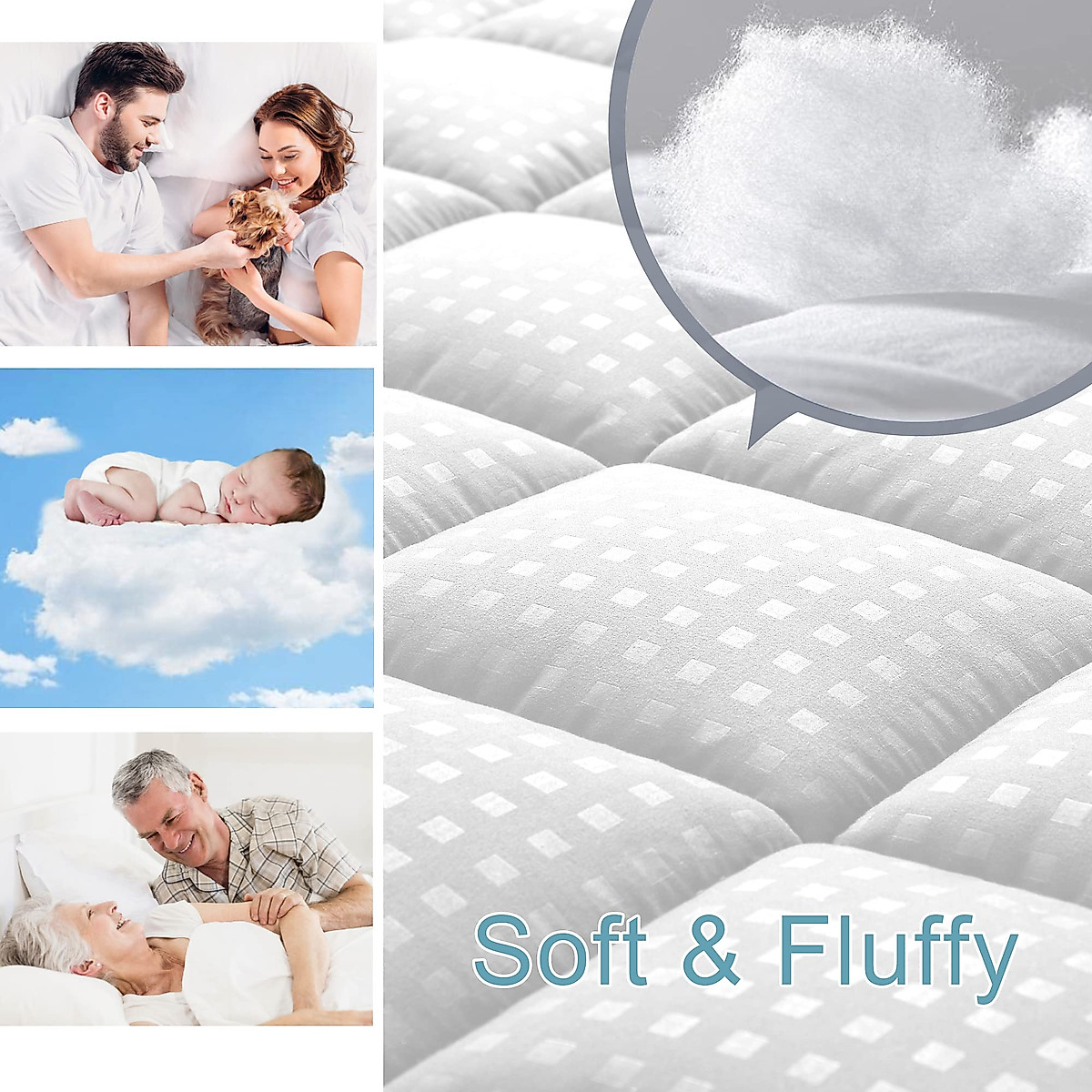 HYLEORY Full Mattress Pad Quilted Fitted Mattress Protector Cooling Pillow Top Mattress Cover Breathable Fluffy Soft Mattress Topper with 8-21" Deep Pocket