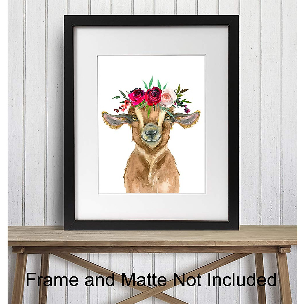 Cute Baby Goat w/Flower Crown Wall Art Home Decor - Decoration for Girls or Boys Bedroom, Nursery, Kids Room, Playroom, Preschool, Daycare - Farmhouse, Farm Theme Gift - Baby Animals Picture Print