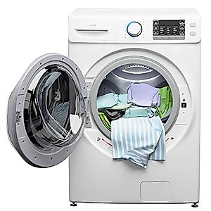 KoolMore FLW-5CWH 27" Front Load X-Large 4.5 Cu. Ft Machine with Quiet Inverter Motor, Steam and Water Plus Functions, 20-Minute Quick, 12 Washing Cycles [120V], White