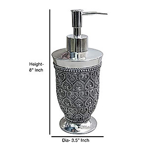 nu steel Beaded Heart Resin Bath Accessory Set for Vanity Countertops, 4 Piece Luxury Ensemble Includes Dish, Toothbrush Holder, Tumbler, soap an, Silver