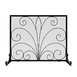 Fire Beauty Fireplace Screen,Handcrafted Wrought Iron Decorative Mesh,Flat Guard Metal Furnace Fireguards Mesh,Fireguards Safe Spark Protector for Living Room,Wood Burning Stove Accessories (Black)