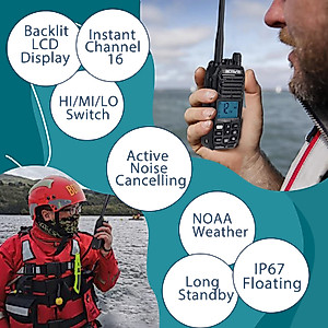 Retevis RM21 Handheld Marine Radio,Radio Marine Floating IP67 Submersible,Noise-Cancelling,1800mAh,Backlit LCD Display,NOAA Weather,Clear Audio,Boat Radio for Fishing Marine Construction
