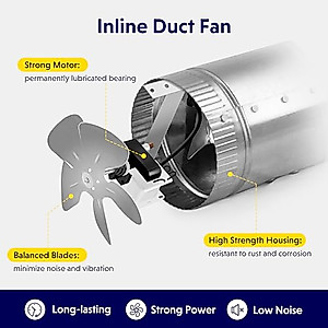 iPower 4 Inch 100 CFM Booster Fan Inline Duct Vent Blower with Variable Speed Controller Adjuster, Intake 5.5' Grounded Power Cord for HVAC Exhaust, Low Noise, Silver