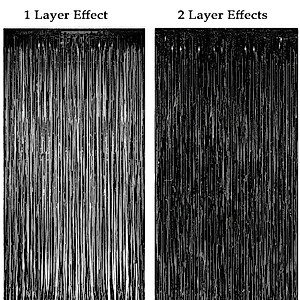 4 Pack Black Tinsel Foil Fringe Curtains, Slmeno Glitter Metallic Foil Curtain Backdrop for Party Decor, Photo Booth Backdrop Streamer for New Years Graduation Celebration Black Birthday Decorations