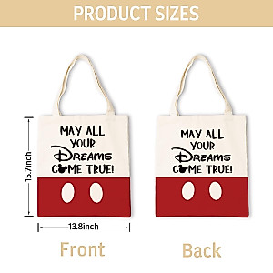 NRUDMMY Canvas Tote Bag for Women, Disney Theme Tote Bag, May All Your Dreams Come True! Disney Canvas Tote Bag, Reusable Canvas Tote Bag, Cute Tote Bags for Women, Double-Sided Printed Tote Bag