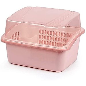 Plate Rack Draining Dish Rack Dish Storage Box Kitchen Drain Dish Rack Put Bowl Household With Lid Plastic Cabinet Rack for Kitchen Pan Plate Holder (Color : Pink)