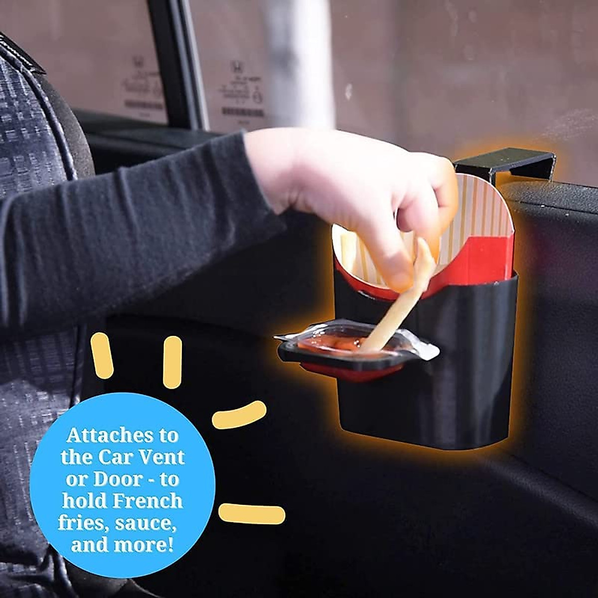 Mighty Mojo Vent N' Door Caddy and Sauce Caddy Bundle 2-Pack – French Fry Holder – Holds Fries, Sauce & More – Connects to Vent and Door – 2-Pack