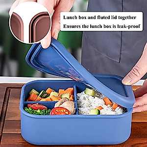 QTECLOR 3 Compartment Silicone Bento Lunch Box for Adult Kids, Food Container Leak-Proof BPA-Free Food Lunch Storage Boxes, Microwave,Dishwasher Safe,Lunch, Snack and Sandwich Food Container