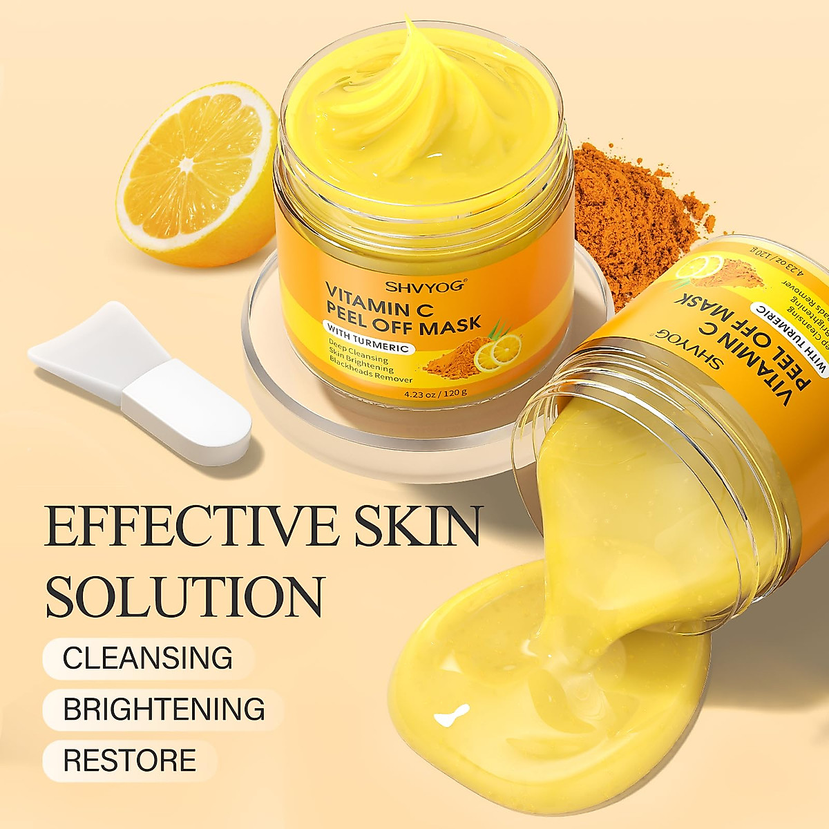 SHVYOG Vitamin C Peel Off Face Mask, Peel Off Mask with Turmeric, Blackhead Remover & Deep Cleansing Face Peel Mask, Vitamin C Exfoliating Face Mask for Blackheads, Large Pores, Dirts, Oil