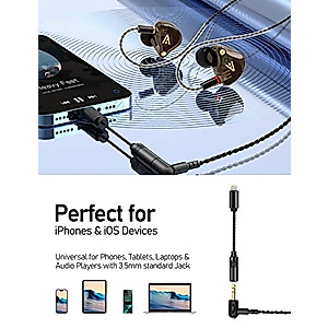 Audiovance Vibes 201L Wired Earbuds in-Ear Headphones, Lightning to 3.5mm Adapter & Braided Cord, Noise Isolating Bass Driven Earphones, Carry Case, Ear Buds Tips, 3.5mm Jack (Clear Brown, No Mic)