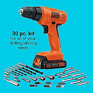 BLACK+DECKER 20V MAX* POWERECONNECT Cordless Drill/Driver + 30 pc. Kit (LD120VA)