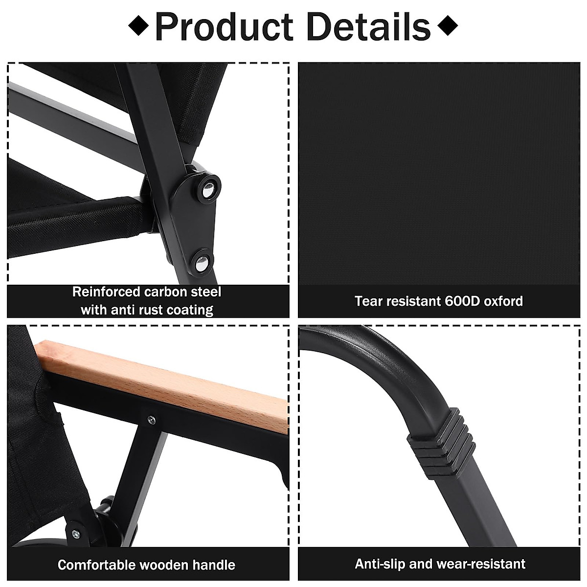 Lallisa 2 Pack Folding Camping Chairs, Portable Lightweight Low Lawn Chair with Thicken 600D Oxford Beach Camp Park Chairs Supports 253lbs Carbon Steel Armchairs for Hiking Fishing Picnic Concerts