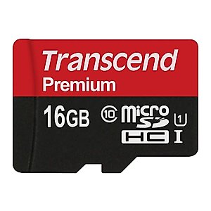 Transcend 16GB MicroSDHC Class10 UHS-1 Memory Card with Adapter 60 MB/s (TS16GUSDU1)