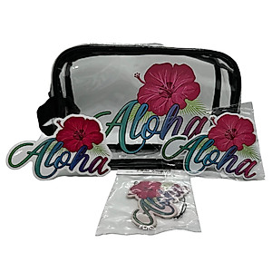 Aloha Designs ALOHA Clear Cosmetic Bag for Women Roomy Makeup Bag Travel Splash-proof Toiletry Bag Accessories Organizer Plus Aloha Gift Kit 1 Aloha Decal, 1 Aloha Magnet & 1 Air Freshener