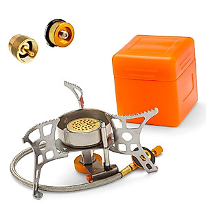 BP Compact 2.0 Portable Camping Stove (Propane + Butane Adapters Included) | Windproof Camping and Backpacking Mini Stove with Built-in Ignition System | Perfect for Hiking and Picnic -3900W
