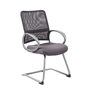 Boss Office Products Mesh Back Guest Chair with Pewter Finish in Charcoal Grey 24D x 24W x 39H in