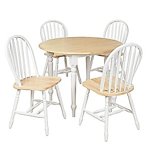 Target Marketing Systems Arrowback Country Dining Room Chairs, with Flat Spindle Back and Carved Legs, Made of Solid Rubberwood, Seat Height 17.75", Set of 2, White