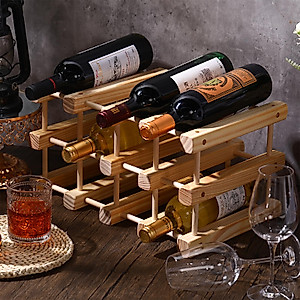 Kigley 4 Pcs 48 Bottles Wine Racks Wood Stackable Modular Wine Holder Freestanding Modular Wine Bottle Storage Display Shelf Wood Wine Bottle Holder for Kitchen Bar Pantry Cellar, Wood