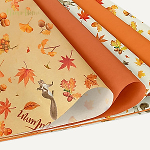 NICROHOME 24 Sheets Gold Orange Fall Colored Tissue Paper, Yellow Autumn Thanksgiving Wrapping Paper for Pumpkin Gift Bags Packaging Crafts Wedding Baby Bridal Shower Birthday Decorations（15 x 20Inch）