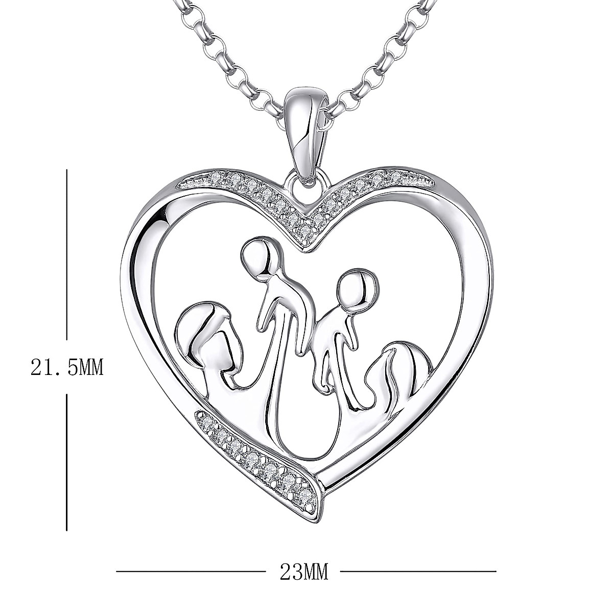 JO WISDOM Women Mum Heart Necklace,925 Sterling Silver Mother Daughter/Son 2 Kids Father Family AAA Cubic Zirconia Pendant Necklace,Gift for Mum