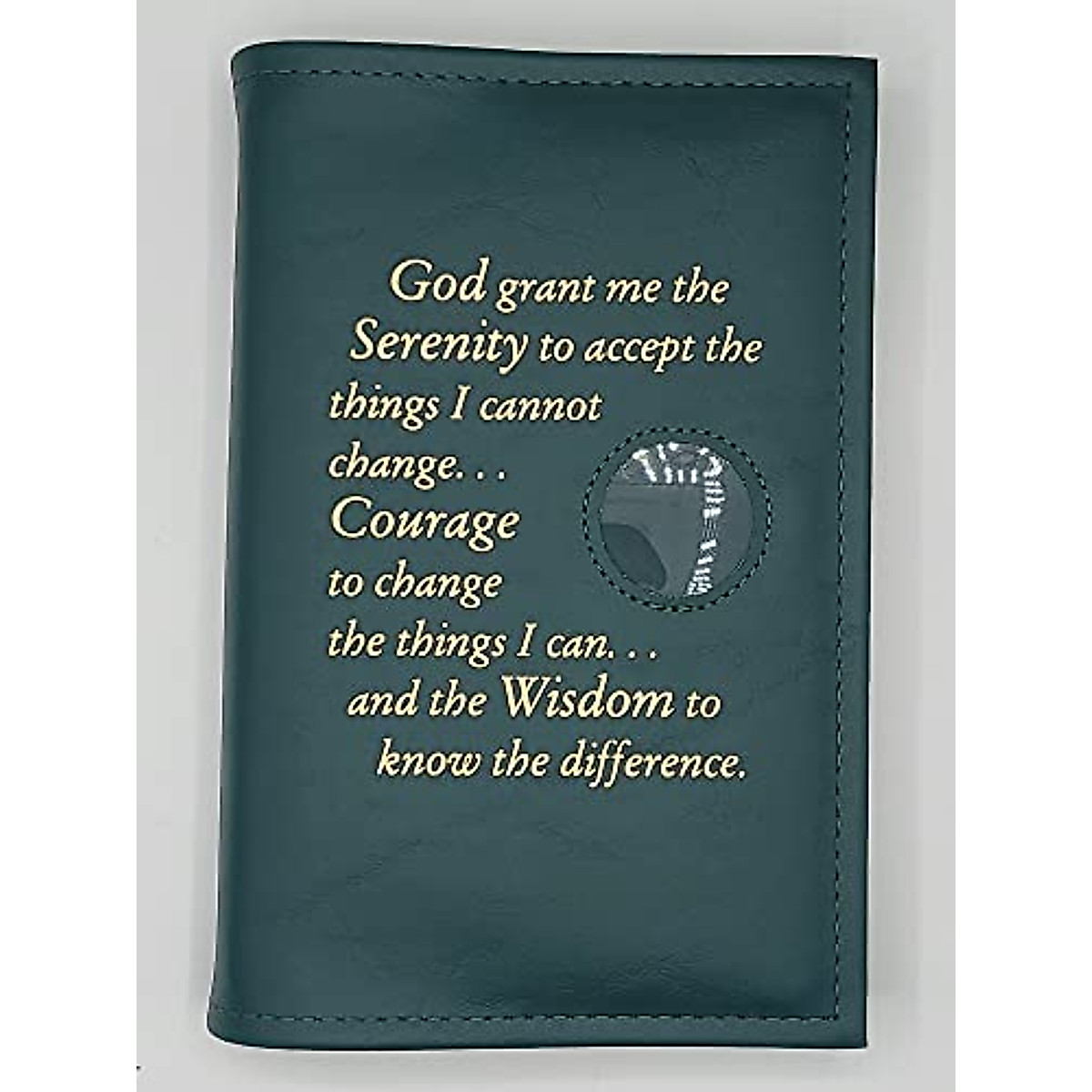 Alcoholics Anonymous AA Big Book Cover Serenity Prayer & Medallion Holder Green