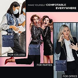 Leather Crossbody Bags for Women - Ladies Sling Handbags - Medium Cross body Purses Handbags - Purses For Women (Blue Classic)