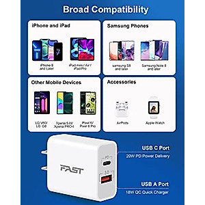 USB C Wall Charger Block, 20W 2Pack Dual Port USB-A USB-C Power Adapter Plug PD Fast Charging Block Cube Brick for iPhone 14/Pro Max/Plus/13/12/11/Mini, XS/XR/X/8/7/6, iPad Pro/Air, Google Pixel 7/6/5