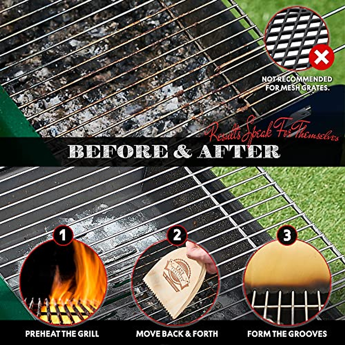 Easy Function Wood Grill Scraper - Wooden BBQ Grill Brush Cleaner Alternative - Enjoy Safe & Bristle Free Barbecue