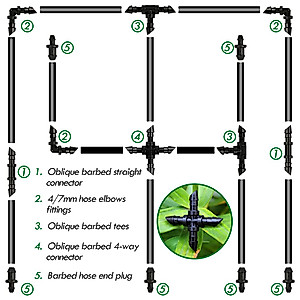 281 Pieces Irrigation Fittings Kit,Drip Irrigation Barbed Connectors for 1/4 Inch Garden Water Hose Connectors,100 Straight Barbs+40 Tees+60 Elbows+ 50 End Plug+ 30 4-Way Coupling+1Punch Tool