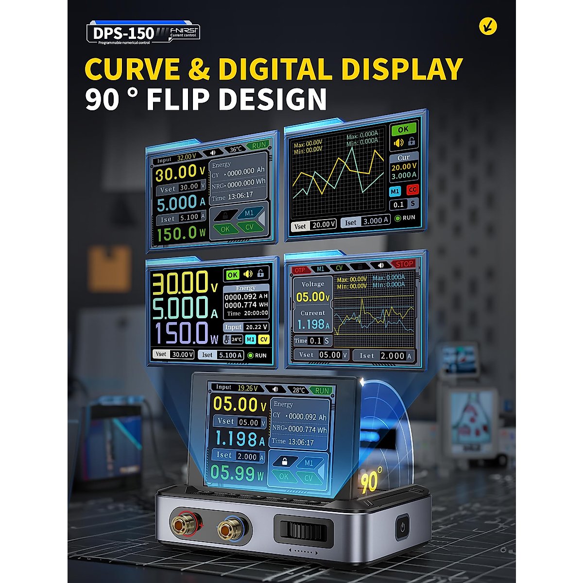 FNIRSI DPS-150 DC Power Supply Variable, 0-30V 0-5A Adjustable DC CNC Power Supply with 4-Digit IPS Display, <20mV Power Ripple, PD/QC/DC Input, PC Programmable Regulated Switching Power Supply