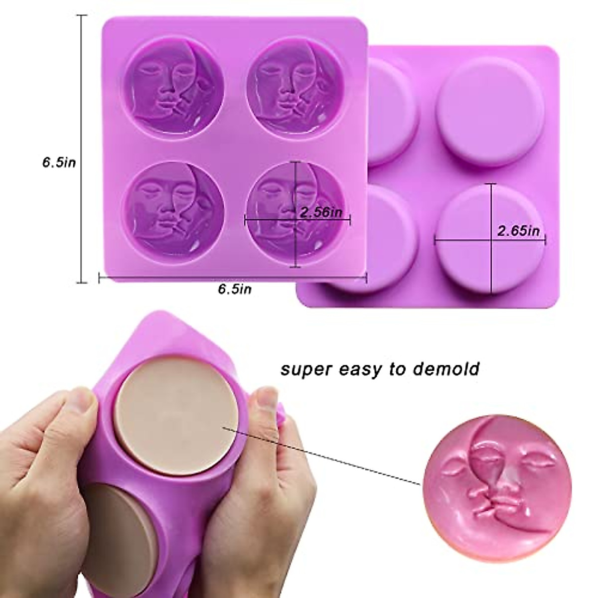 Newmemo Sun & Moon Silicone Soap Molds Crescent Moon Face Silicone Soap Mold Craft Art Molds for Homemade Lotion Bar, Bath Bombs Polymer Clay DIY Candle Resin Making Wax Candy Chocolate (1)
