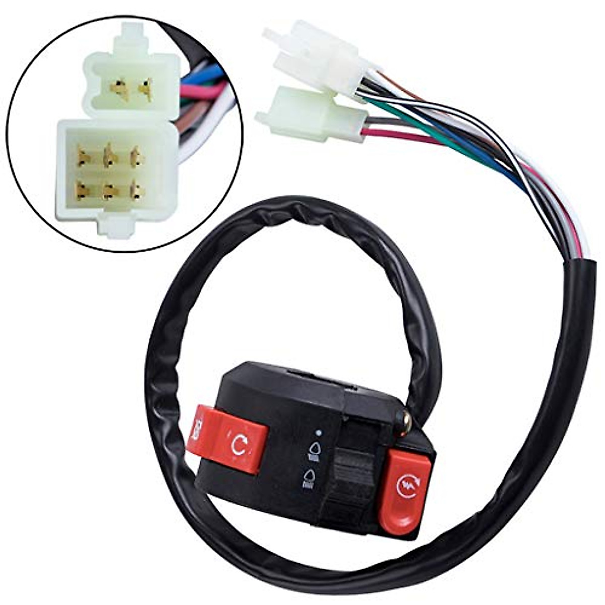 3 Function Left Starter Switch+4 Wires Ignition Switch Key with Cap Assembly for 50cc 70 cc 90cc 110 cc 125cc 150cc TaoTao SUNL Coolster Chinese ATV Quad 4 Wheeler Apollo Dirt Bike Scooter Parts