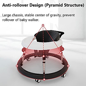 Baby Walker with Wheels, Foldable Baby Walker for Boys Girls, Activity Mute Anti-Rollover Infant Walker Adjustable Height Baby Push Walkers for Toddler 6-18 Months (Black)