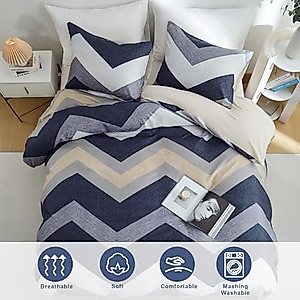 BOLINLIVING Duvet Cover Queen Size Set, Soft Comforter Cover, Bedding Duvet Cover with Zipper Closure 4 Ties,1 Duvet Cover with 2 Pillow Shams（Wavy Stripes-Q）…